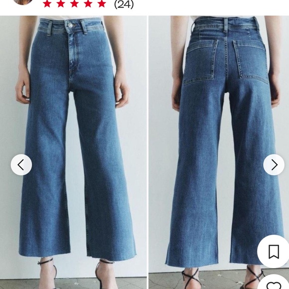 Zara | Jeans | Zara Blue Flare Wide Leg Jeans Medium Wash Raw Hem Leg ...